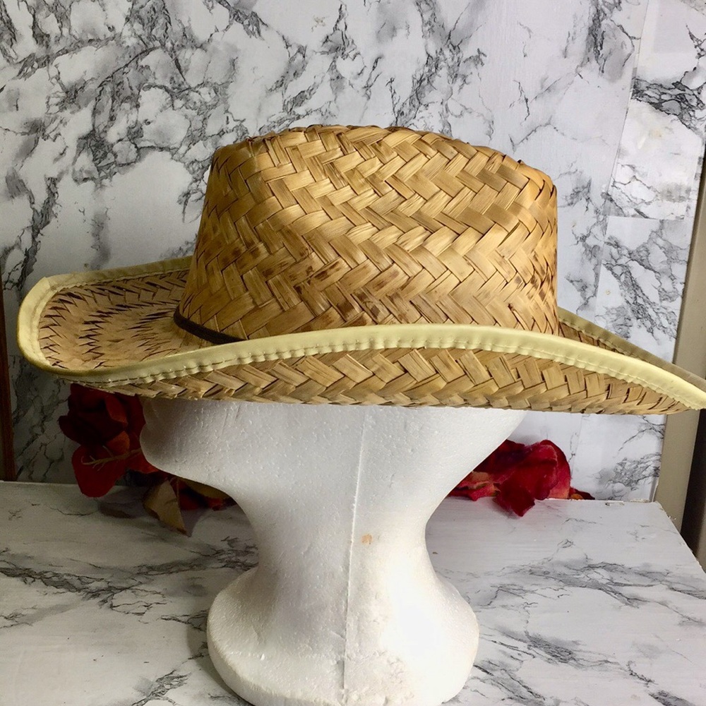 Vintage Straw Boho Cowboy Western Hat - Gem